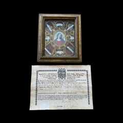 Wooden reliquary-frame with the relics of Saints + Certificate of ...